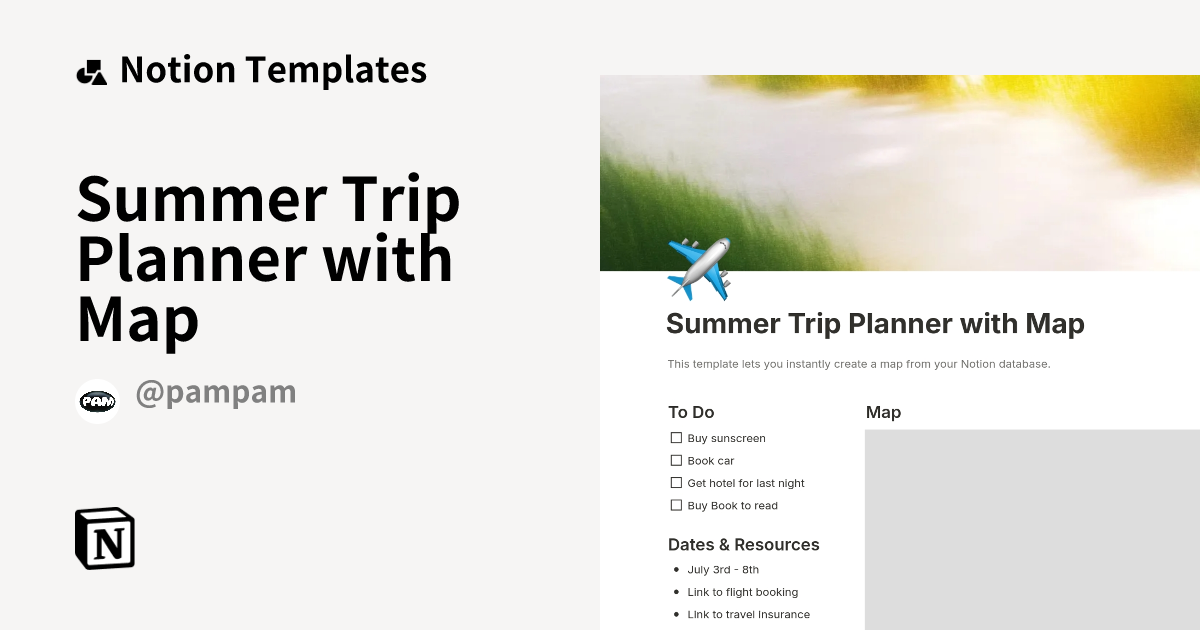 Summer Trip Planner with Map Template by PamPam | Notion Marketplace