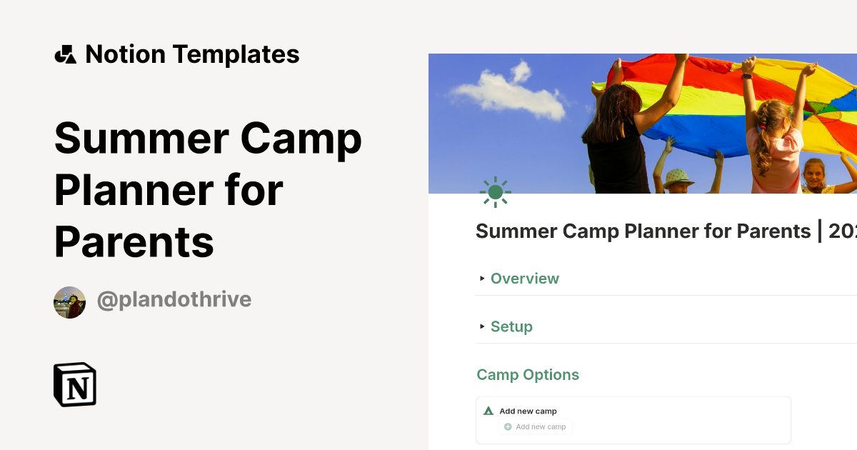Summer Camp Planner for Parents Template by Katy Stalcup | Notion ...