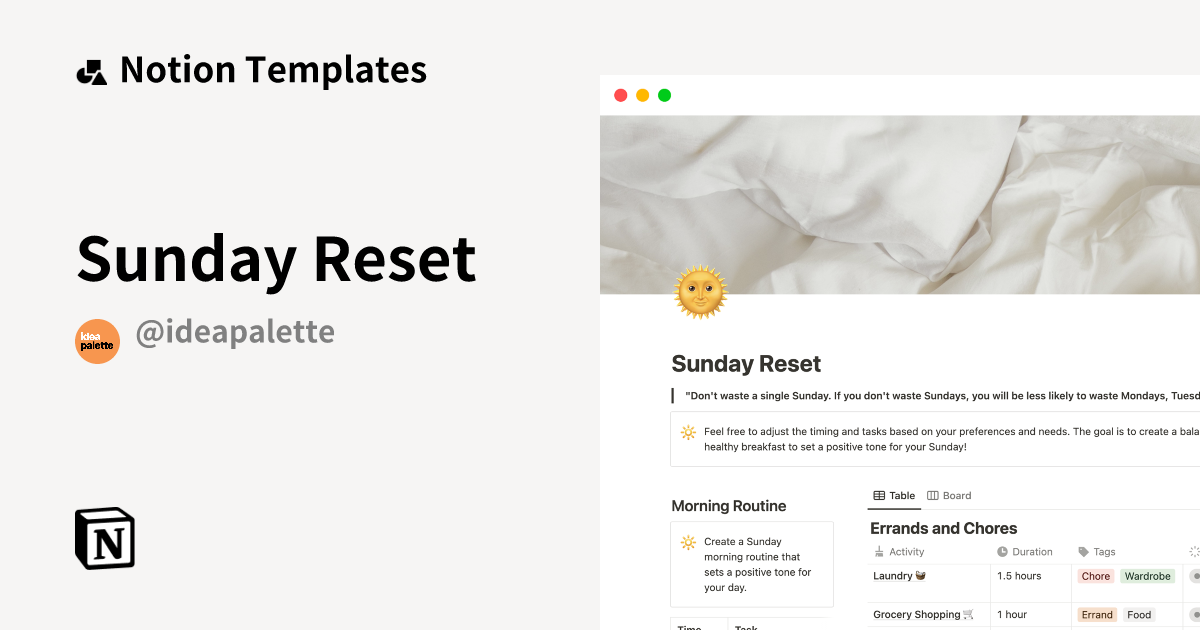 Sunday Reset Template | Notion Marketplace