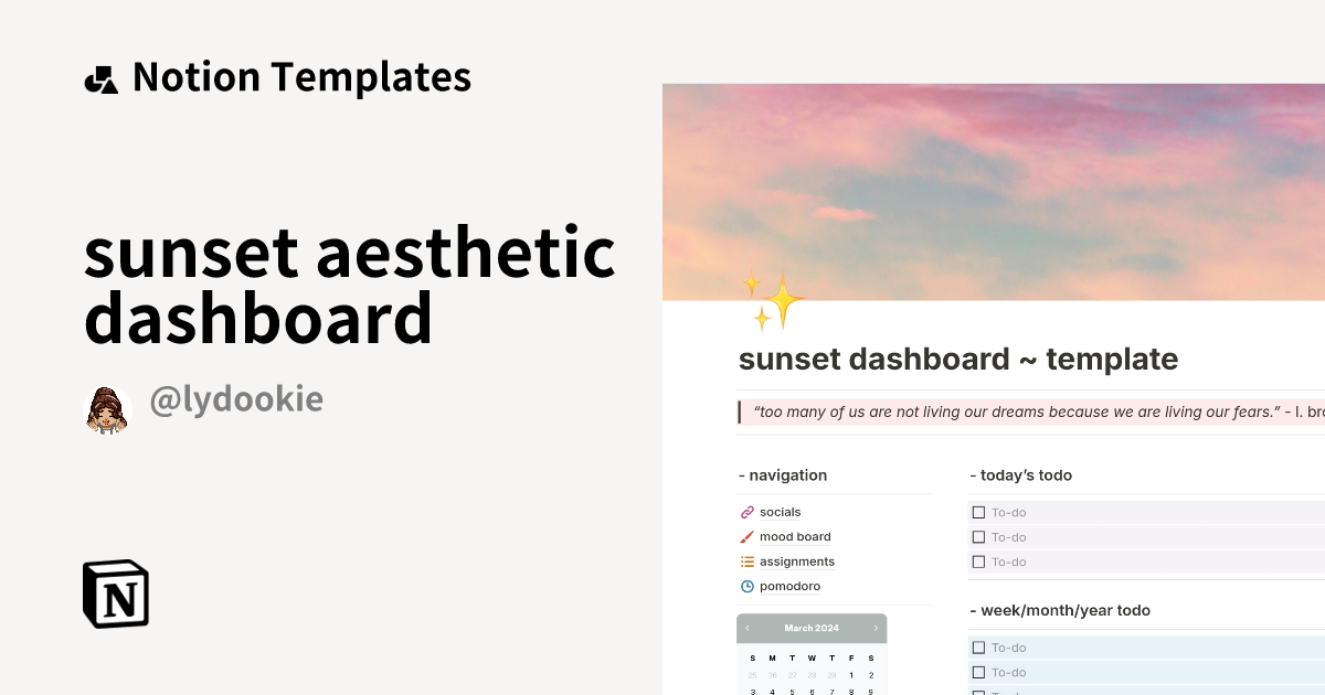 sunset aesthetic dashboard Template by lydookie | Notion Marketplace