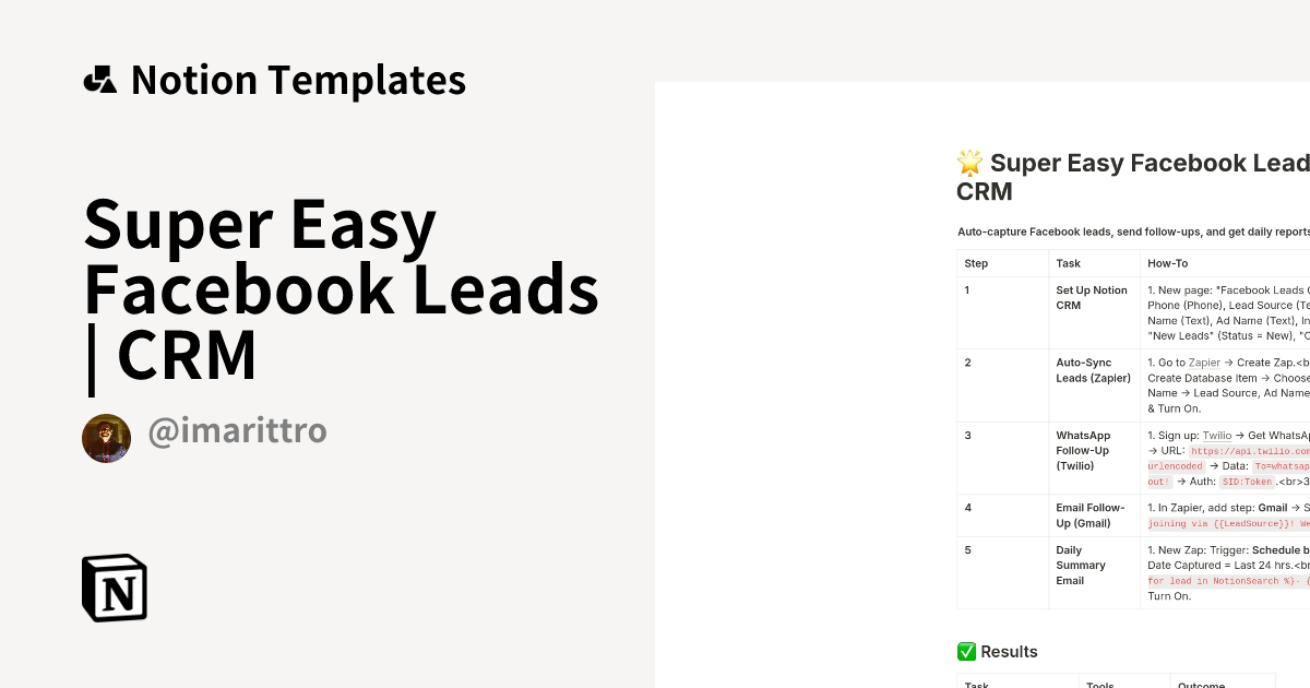 Super Easy Facebook Leads | CRM Template | Notion Marketplace