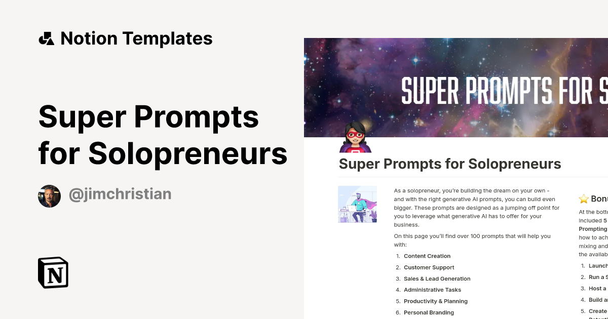 Super Prompts for Solopreneurs Template by Jim Christian | Notion ...