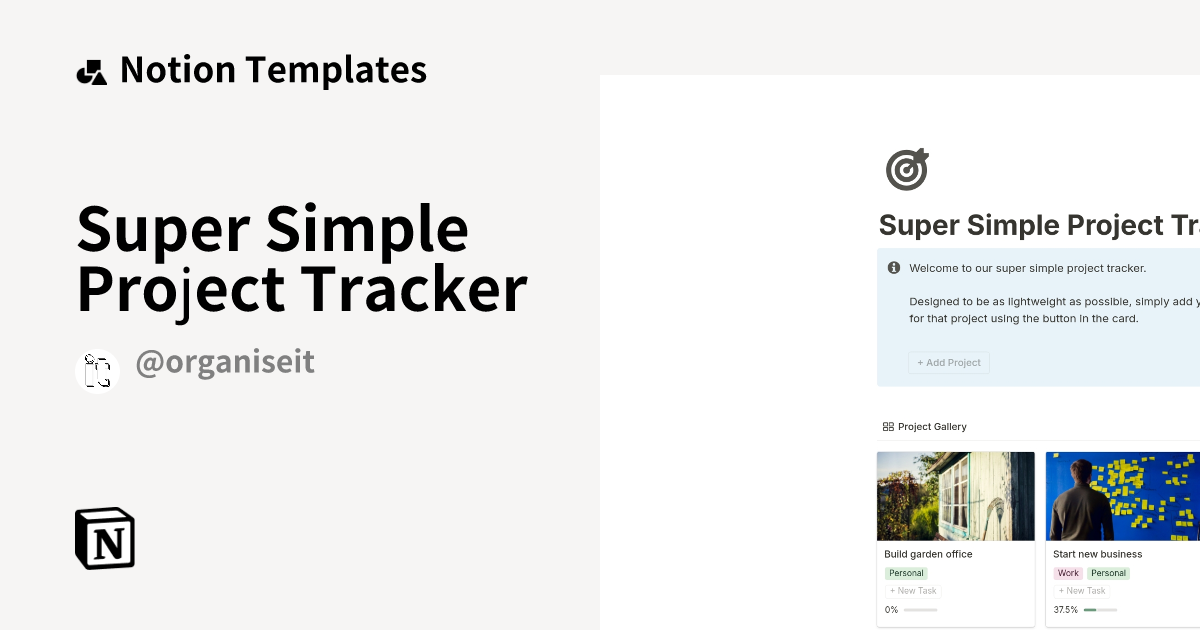 Super Simple Project Tracker Template by Organise It | Notion Marketplace