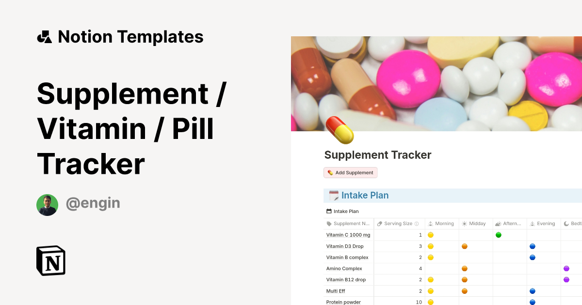 Supplement / Vitamin / Pill Tracker Template | Notion Marketplace