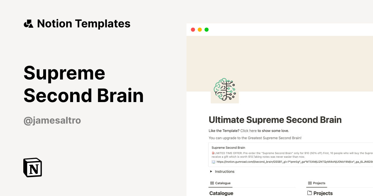 Supreme Second Brain Template By James Altro Notion Marketplace