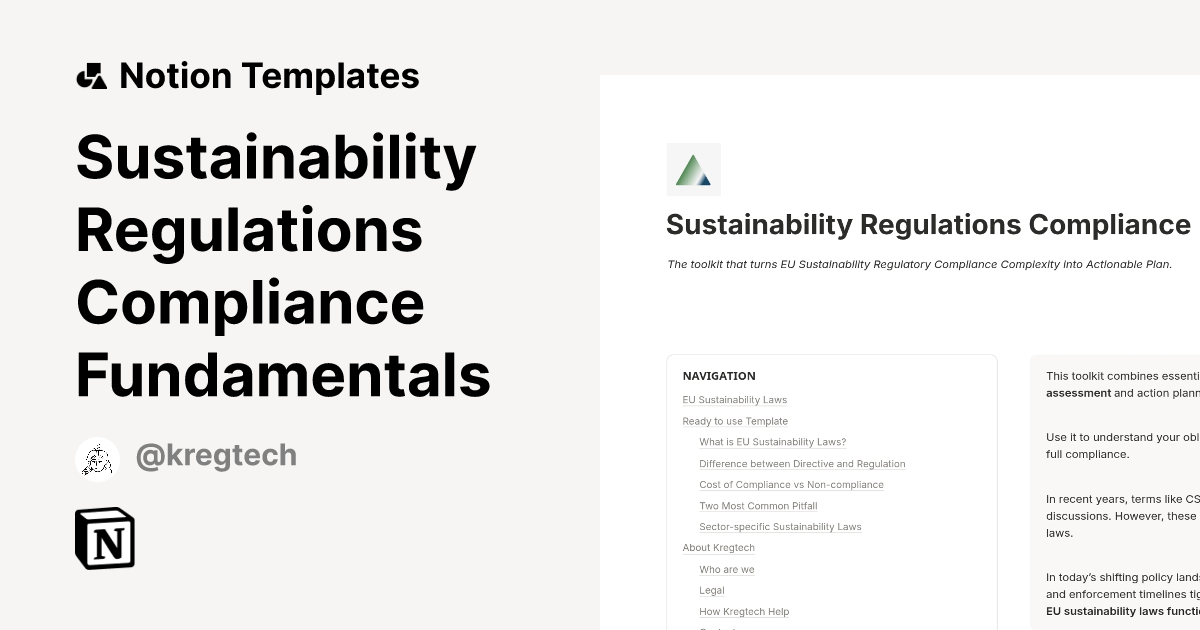 Sustainability Regulations Compliance Fundamentals Template | Notion ...