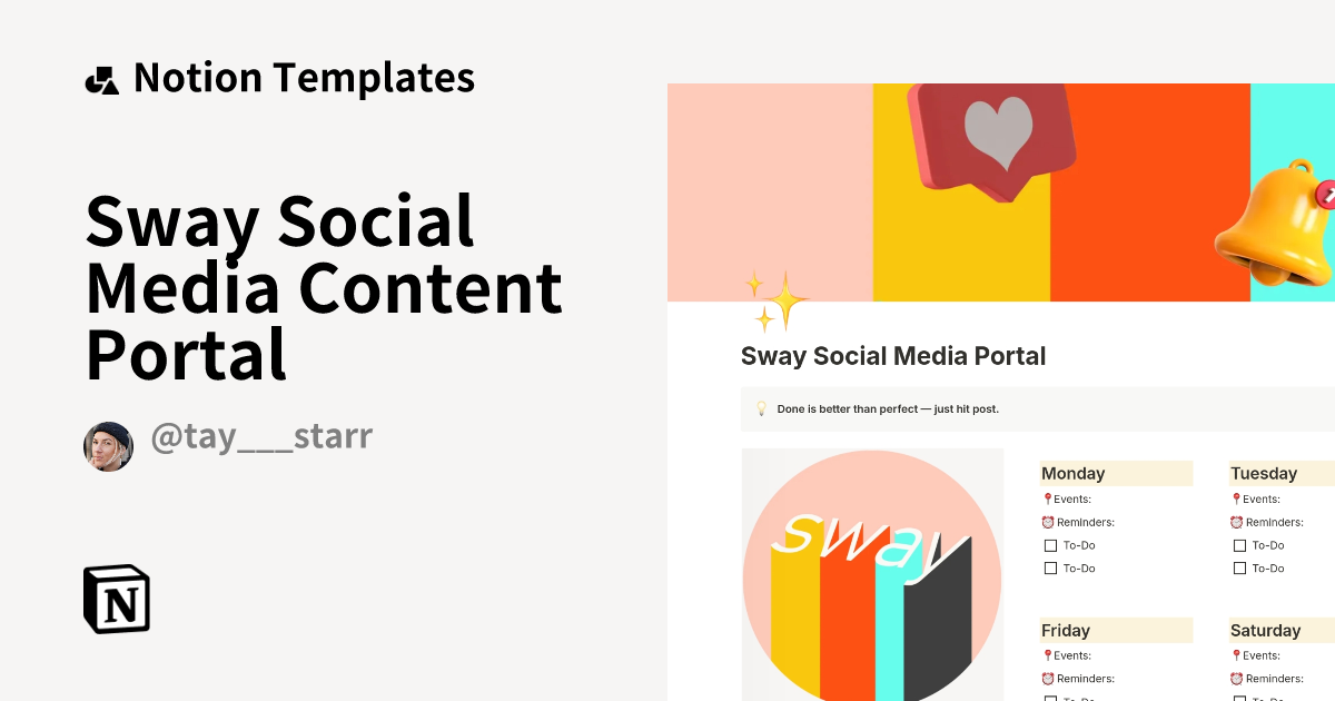 Sway Social Media Content Portal Template by Tay Starr | Notion Marketplace