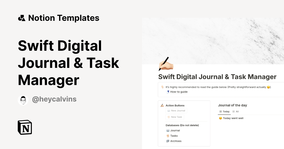 Swift Digital Journal & Task Manager Template | Notion Marketplace