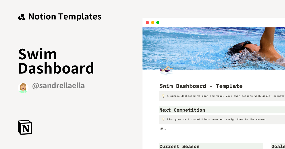 Swim Dashboard Template by sandrellaella | Notion Marketplace