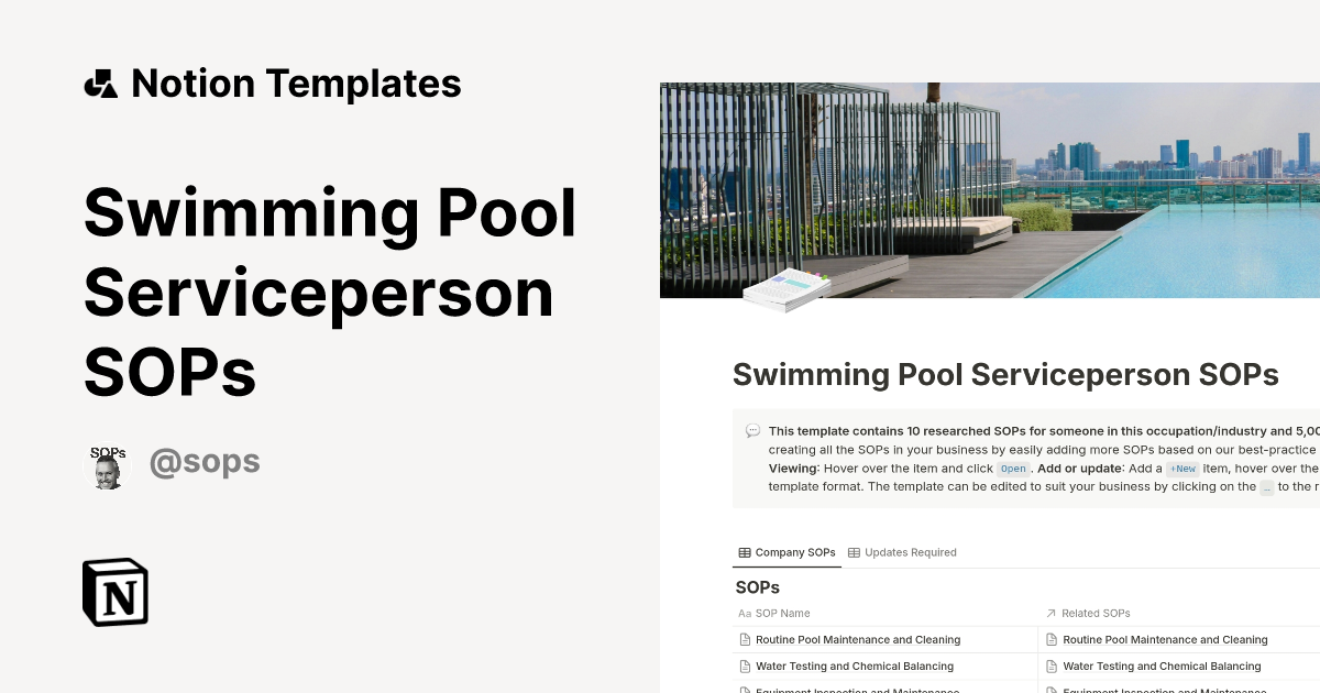 Swimming Pool Serviceperson SOPs Template by SOPs | Notion Marketplace
