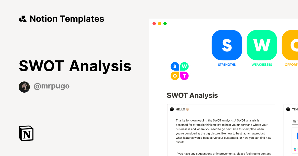 SWOT Analysis Template by mrpugo | Notion Marketplace
