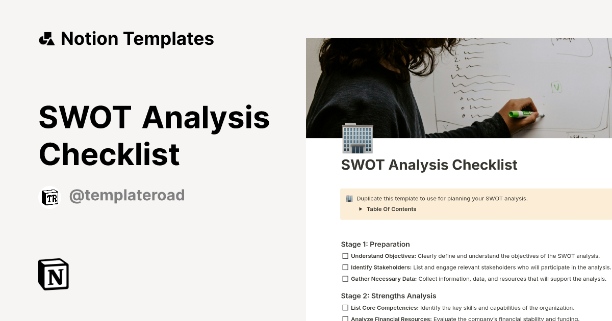 SWOT Analysis Checklist Template by Template Road | Notion Marketplace