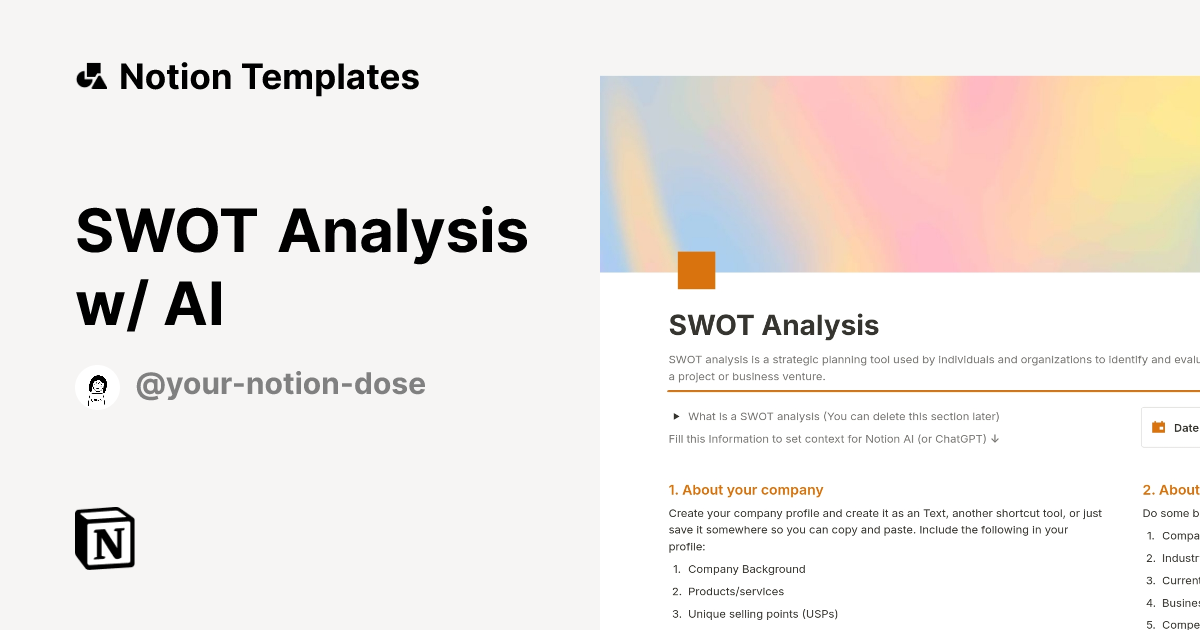 SWOT Analysis w/ AI Template | Notion Marketplace