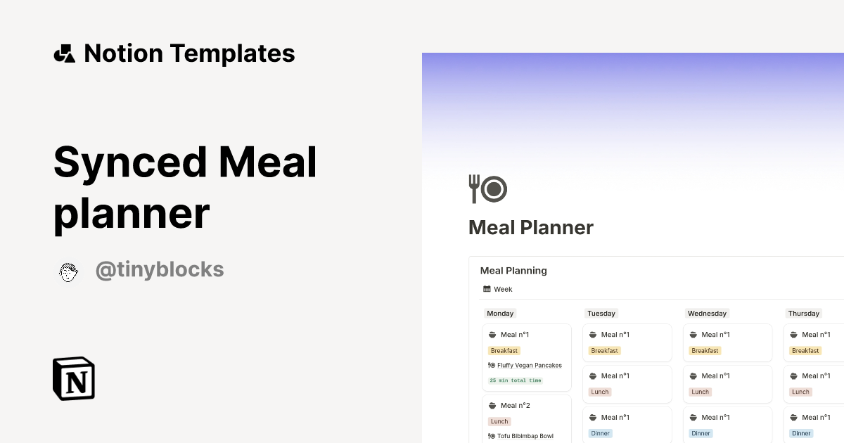 Synced Meal planner Template by Tinyblocks | Notion Marketplace