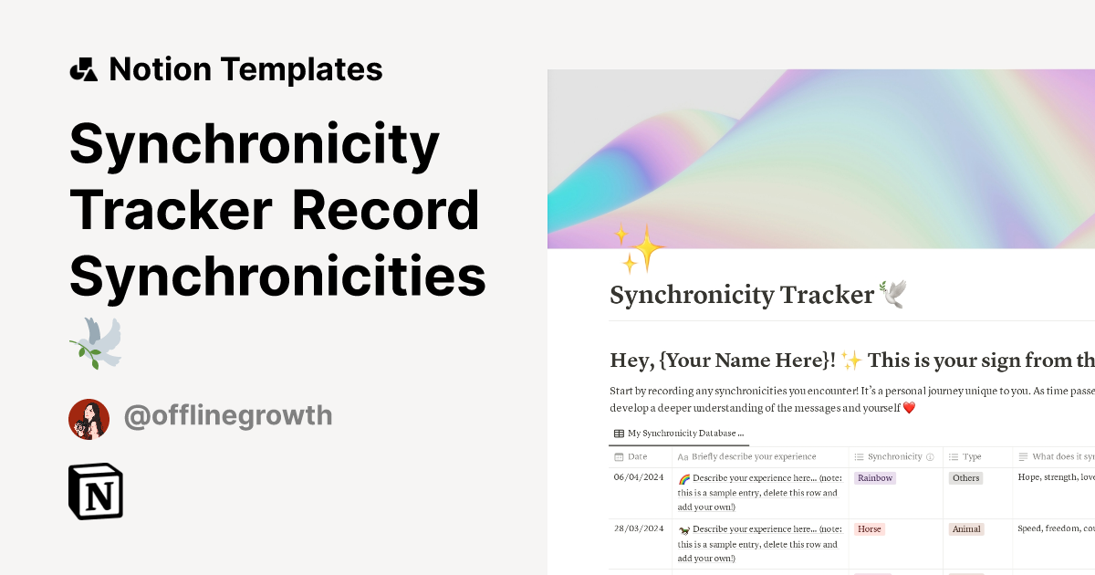 Synchronicity Tracker Record Synchronicities 🕊️ Template | Notion ...