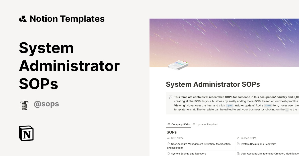 System Administrator SOPs Template | Notion Marketplace