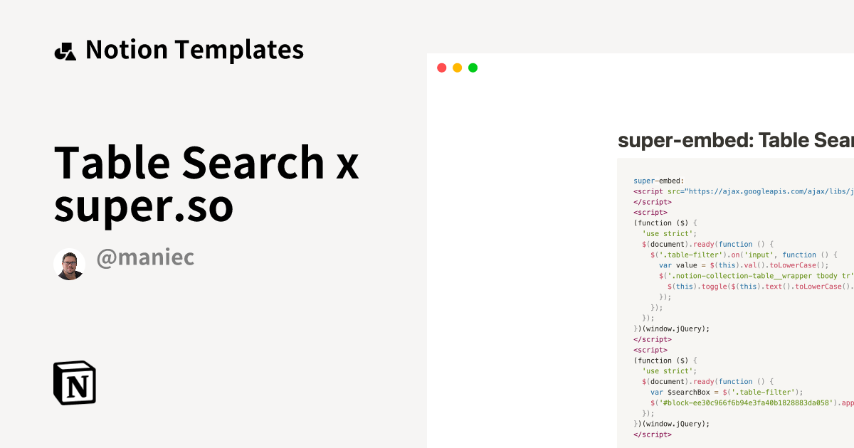 Table Search x super.so Template | Notion Marketplace