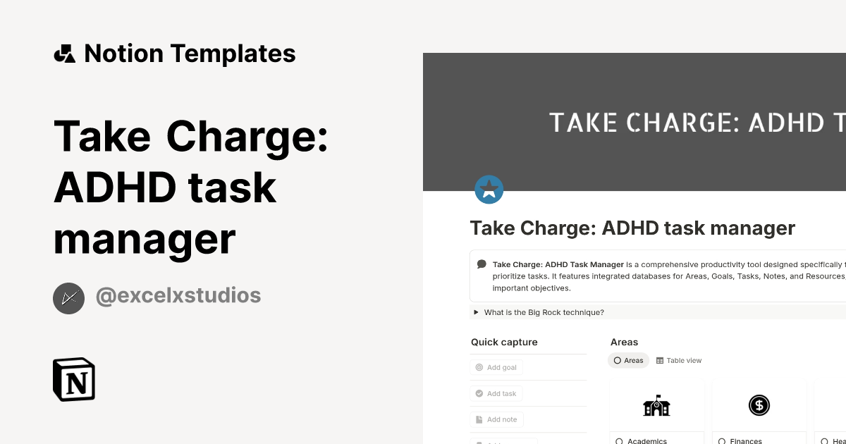 Take Charge: ADHD task manager Template by Excel Studios | Notion ...