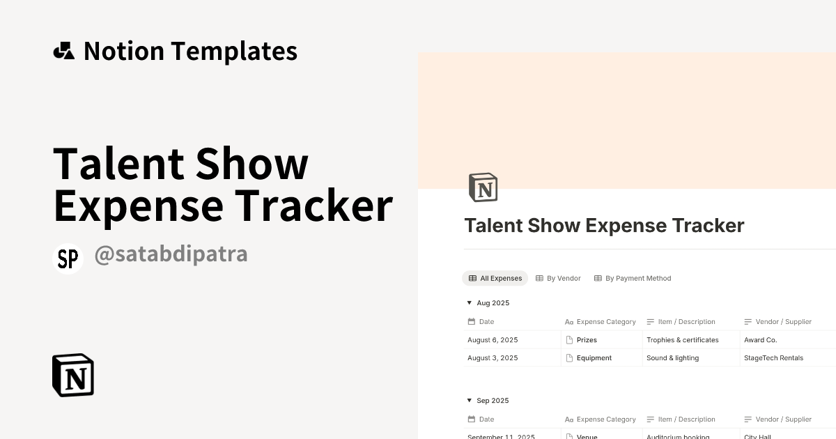 Talent Show Expense Tracker Template by Satabdi Patra | Notion Marketplace