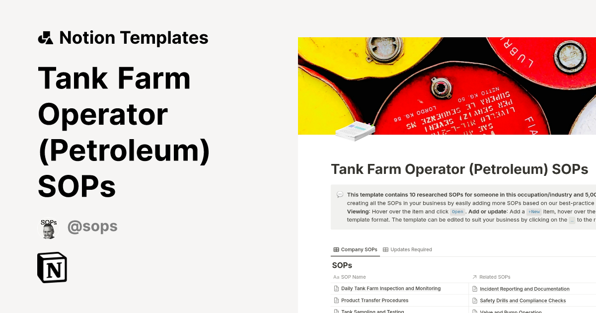 Tank Farm Operator (Petroleum) SOPs Template by SOPs | Notion Marketplace