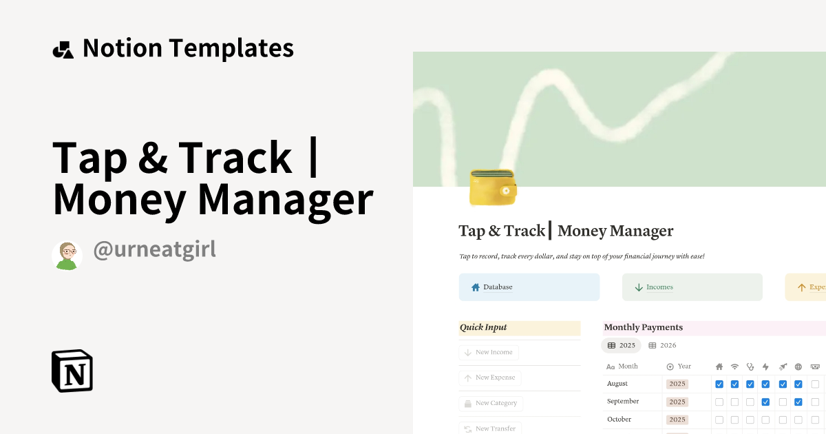 Tap & Track┃ Money Manager Template | Notion Marketplace