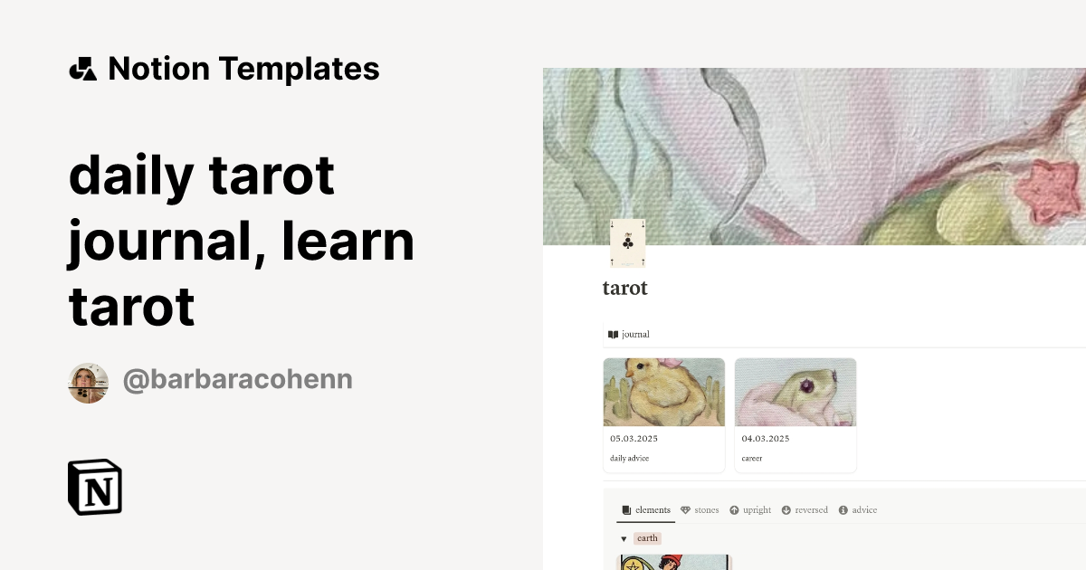 daily tarot journal, learn tarot Template | Notion Marketplace