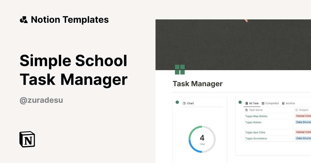 Simple School Task Manager Template by Zura | Notion Marketplace
