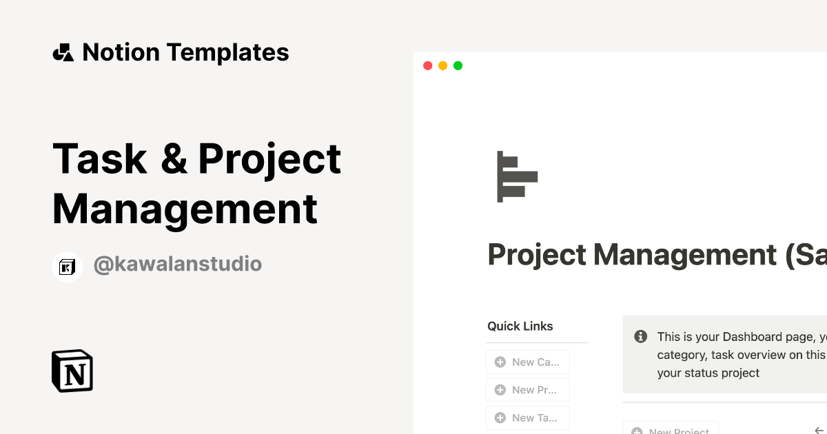 Task & Project Management Template by Kawalan Studio | Notion Marketplace