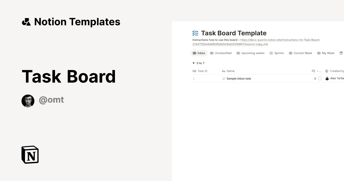 Task Board Template by Alex Tartach – OhMyTech | Notion Marketplace