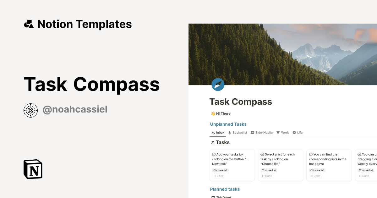 Task Compass Template by Noah Cassiel | Notion Marketplace