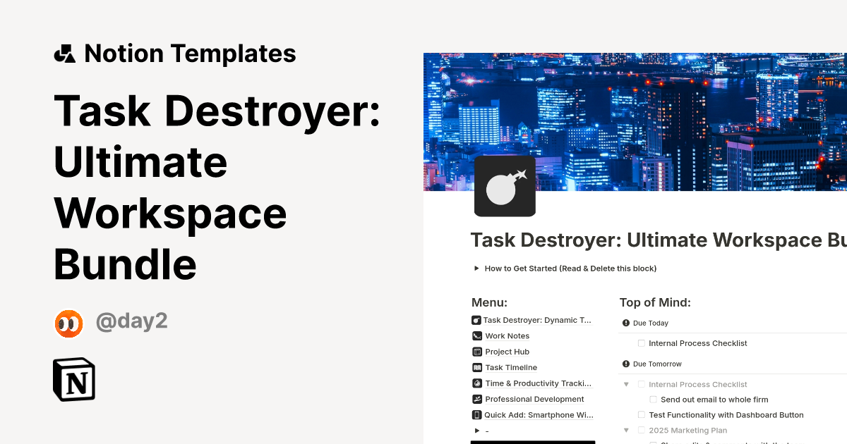 Task Destroyer: Ultimate Workspace Bundle Template by DAY | Notion ...