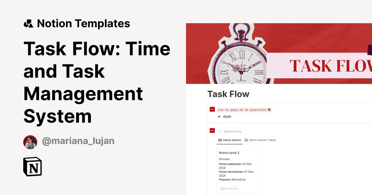Task Flow: Time and Task Management System Template | Notion Marketplace