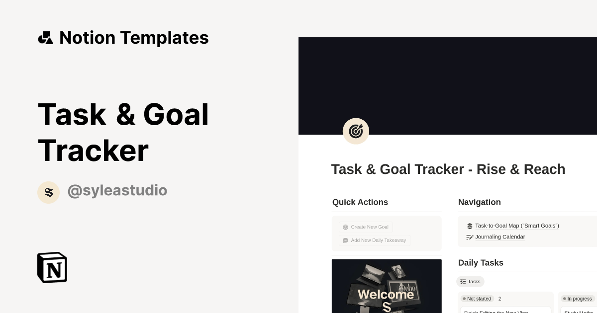 Task & Goal Tracker Template by Sylea Studio | Notion Marketplace