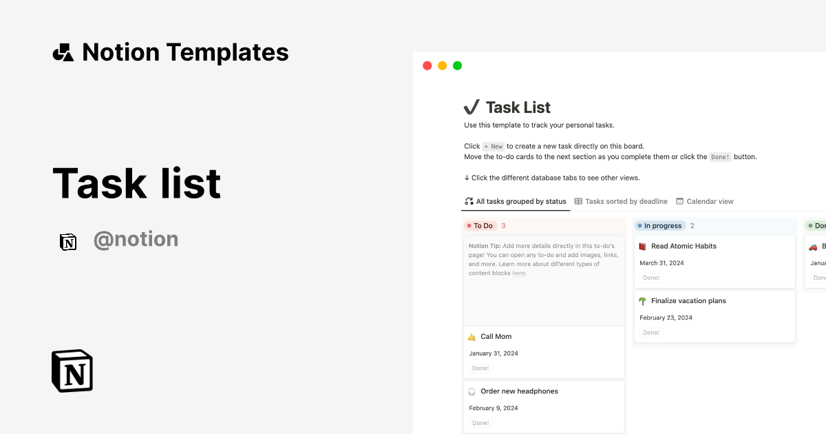 Task list 2025 Template | Notion Marketplace