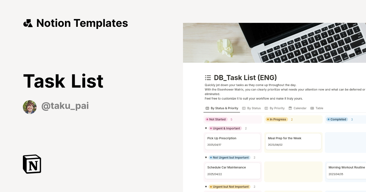 Task List Template | Notion Marketplace