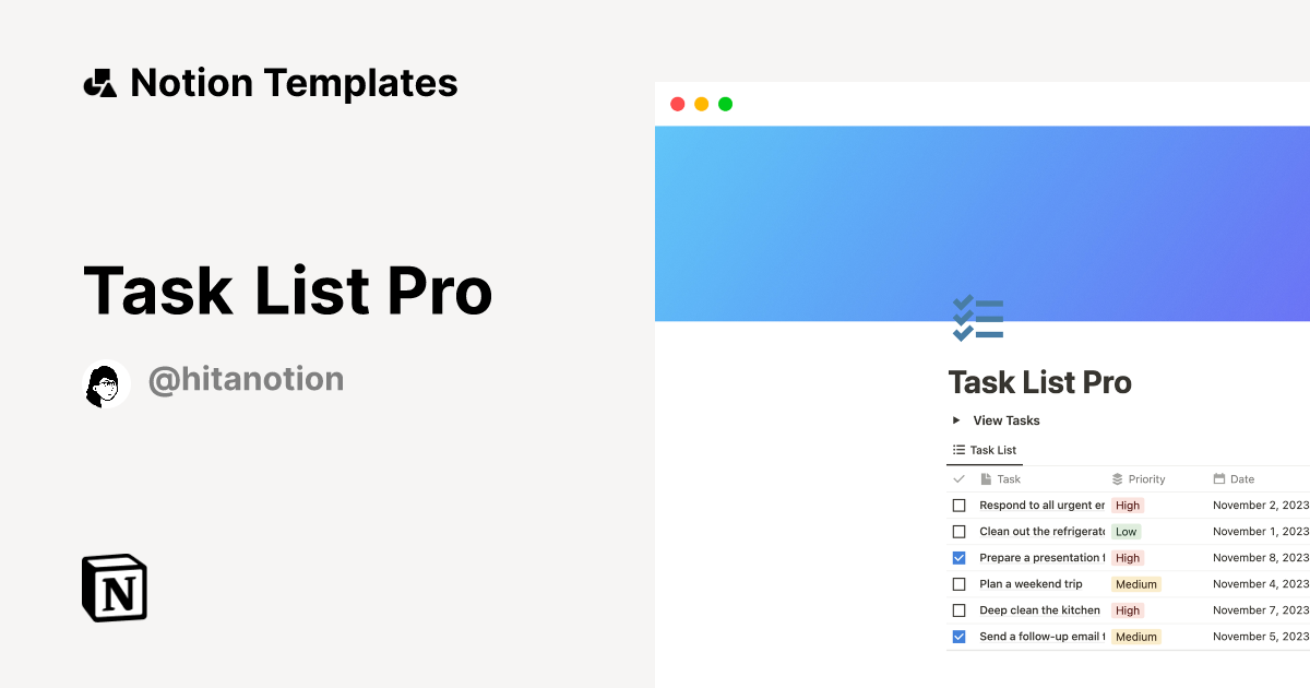 Task List Pro Template | Notion Marketplace