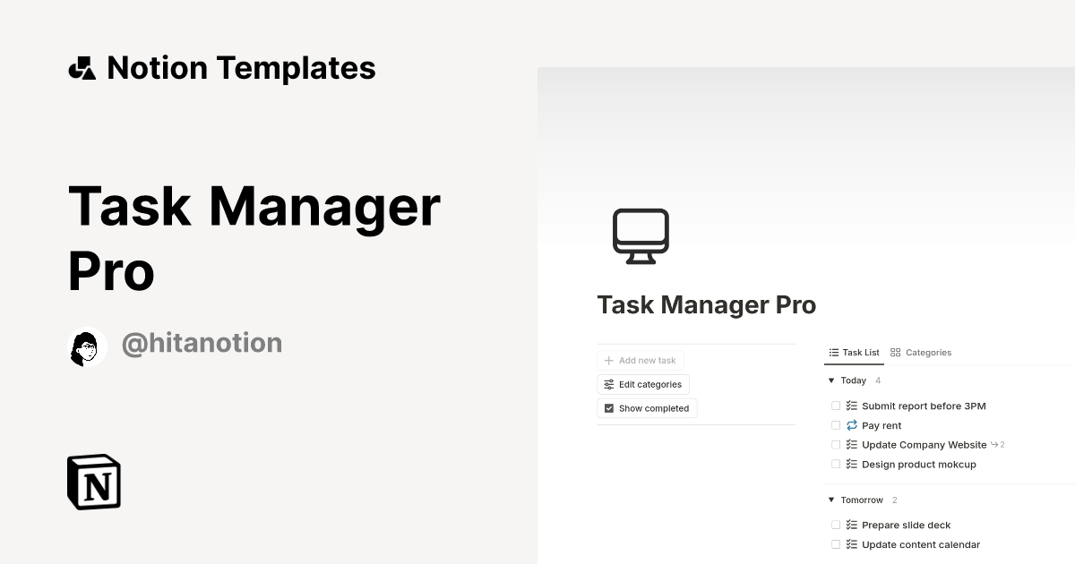 Task Manager Pro Template | Notion Marketplace