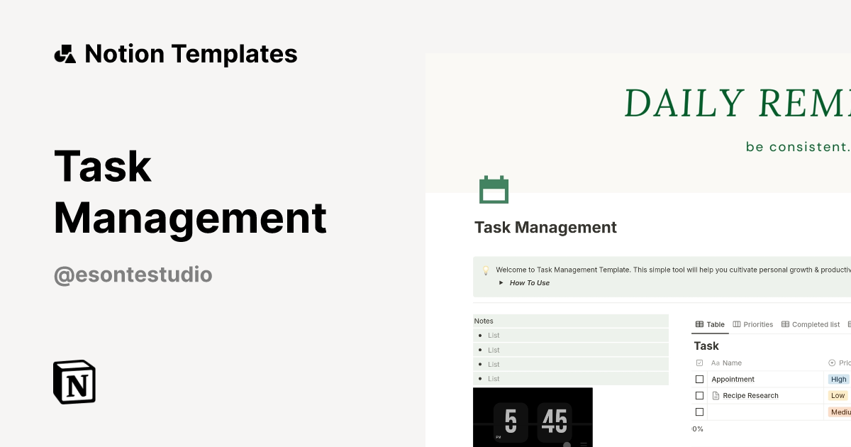 Task Management Template by Esonte Studio | Notion Marketplace