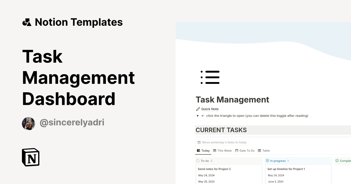 Task Management Dashboard Template | Notion Marketplace
