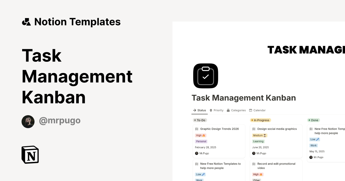 Task Management Kanban Template | Notion Marketplace