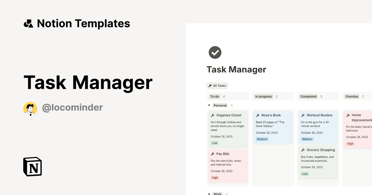 Task Manager Template by Locominder | Notion Marketplace