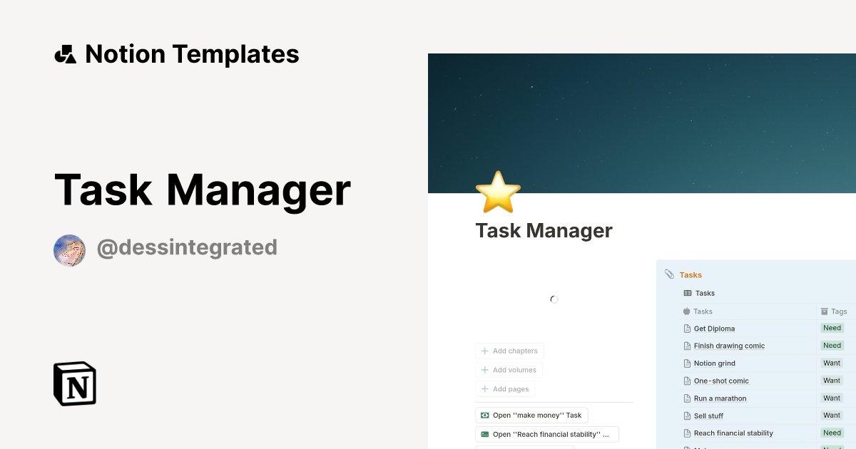 Task Manager Template by Dessintegrated | Notion Marketplace