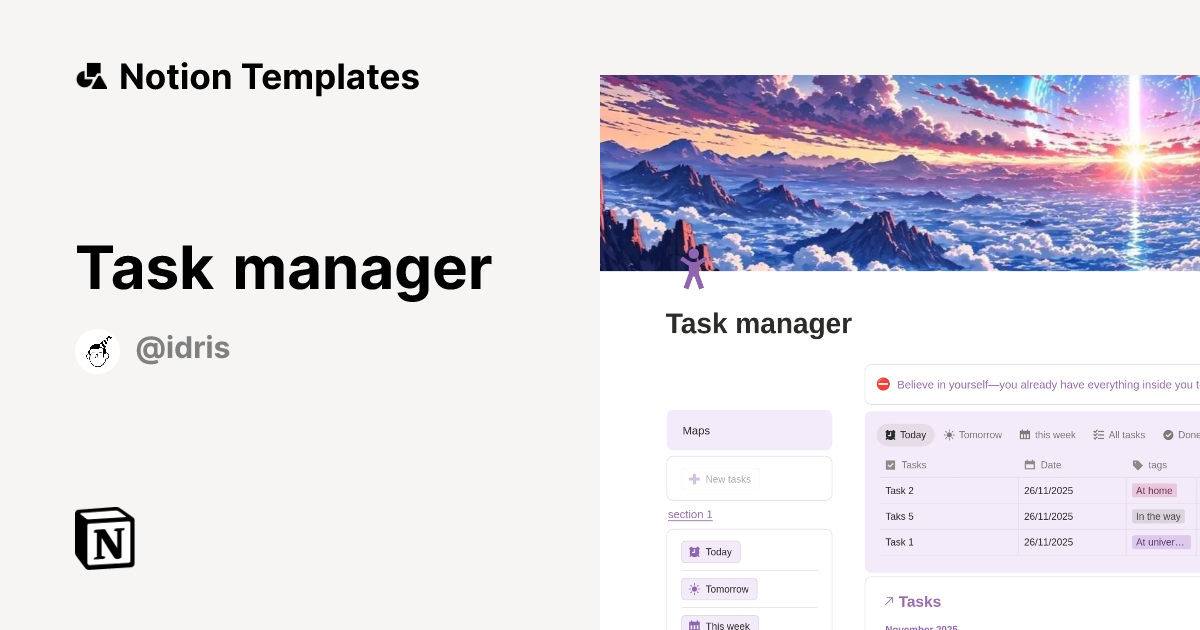 Task manager Template | Notion Marketplace