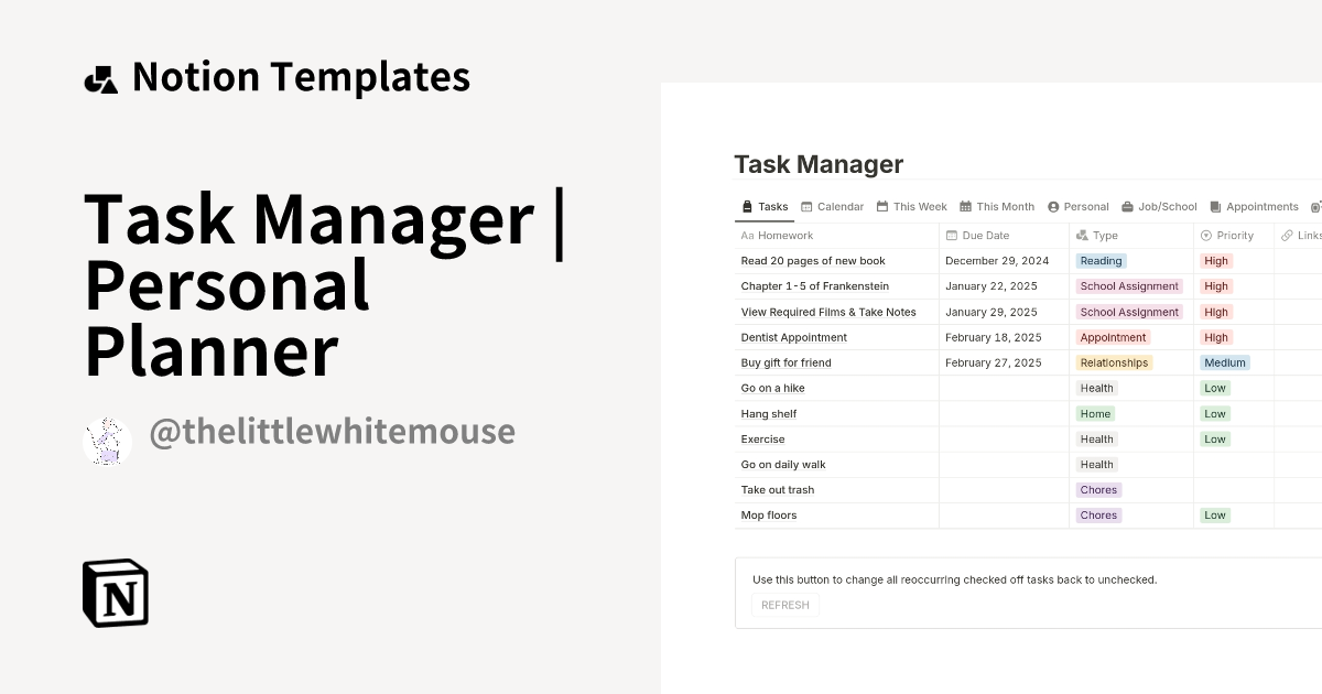 Task Manager | Personal Planner Template | Notion Marketplace