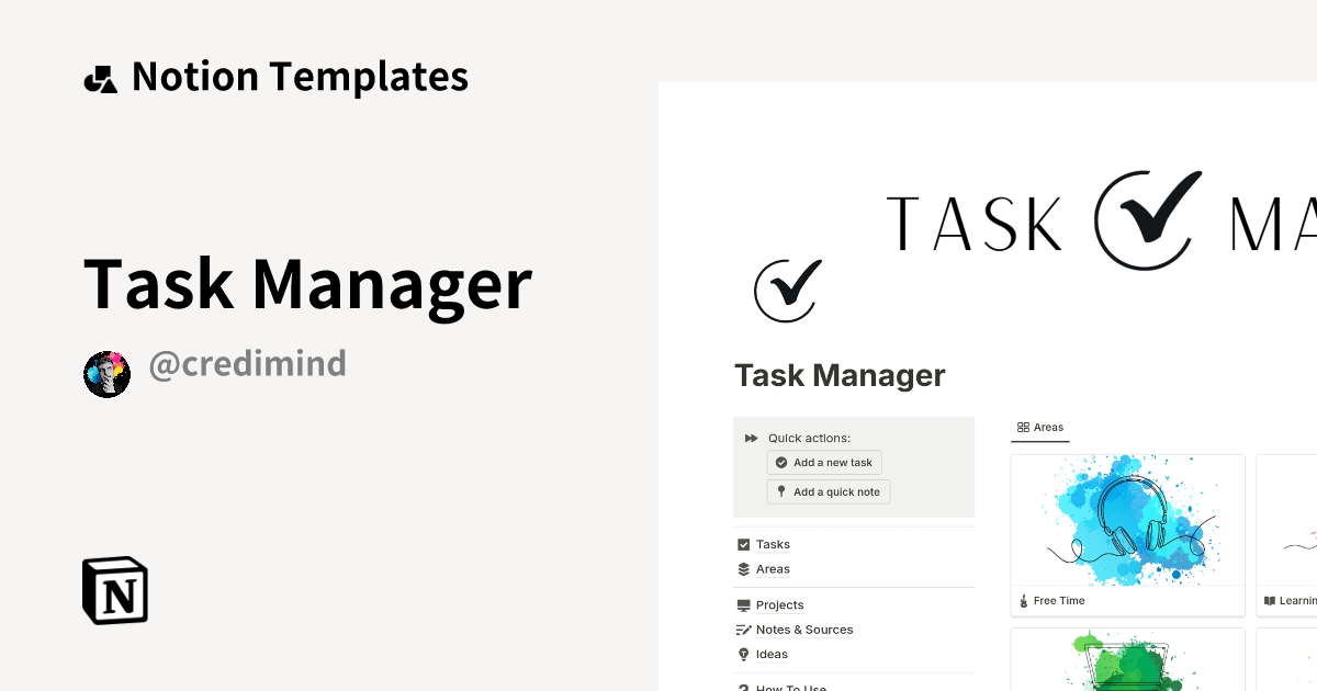 Task Manager Template by Creative & Diligent Mind | Notion Marketplace