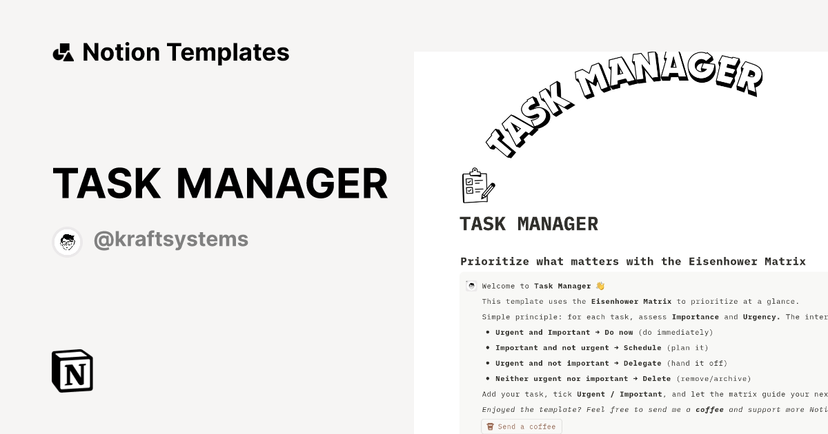 TASK MANAGER Template by Cyril | Notion Marketplace