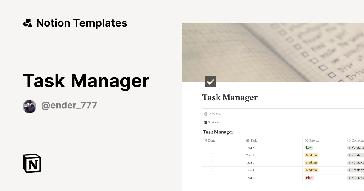 Task Manager Template by Ender | Notion Marketplace