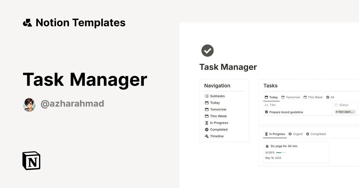 Task Manager Template by Azhar Ahmad | Notion Marketplace