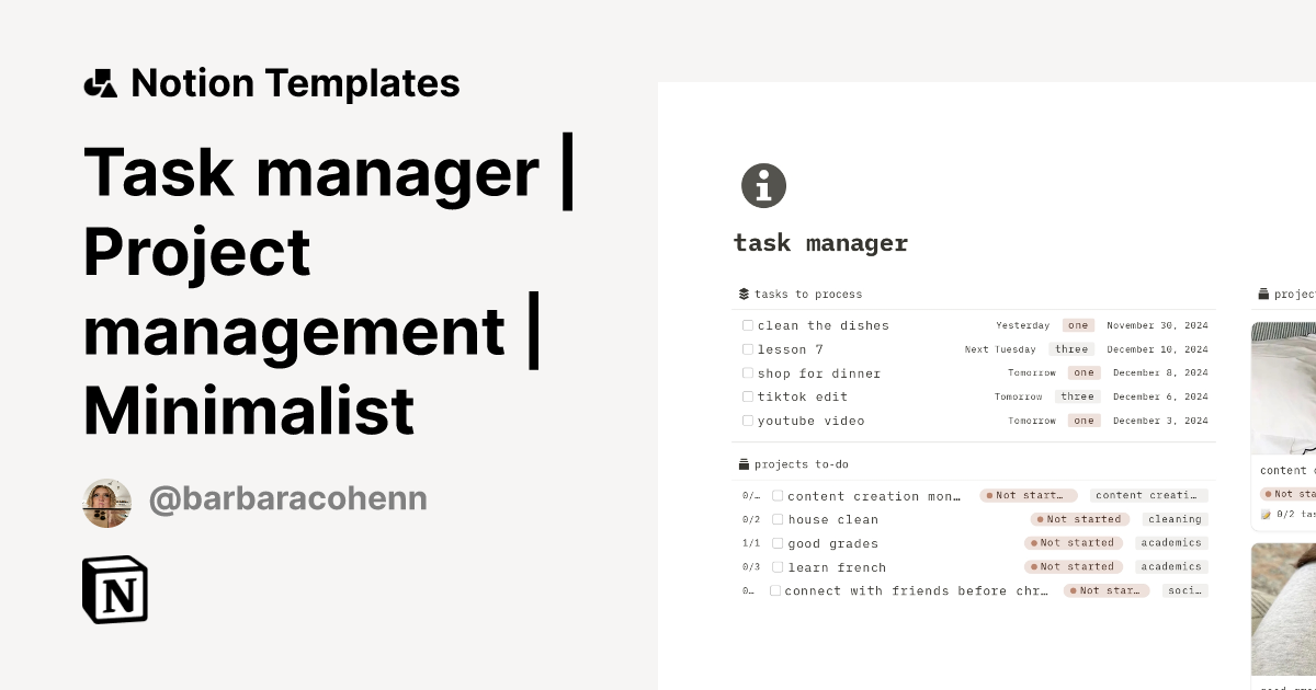 Task manager | Project management | Minimalist Template | Notion ...
