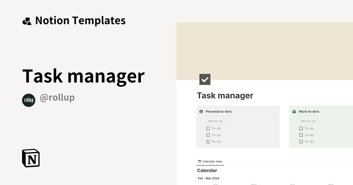 Task manager Template by Rollup | Notion Marketplace